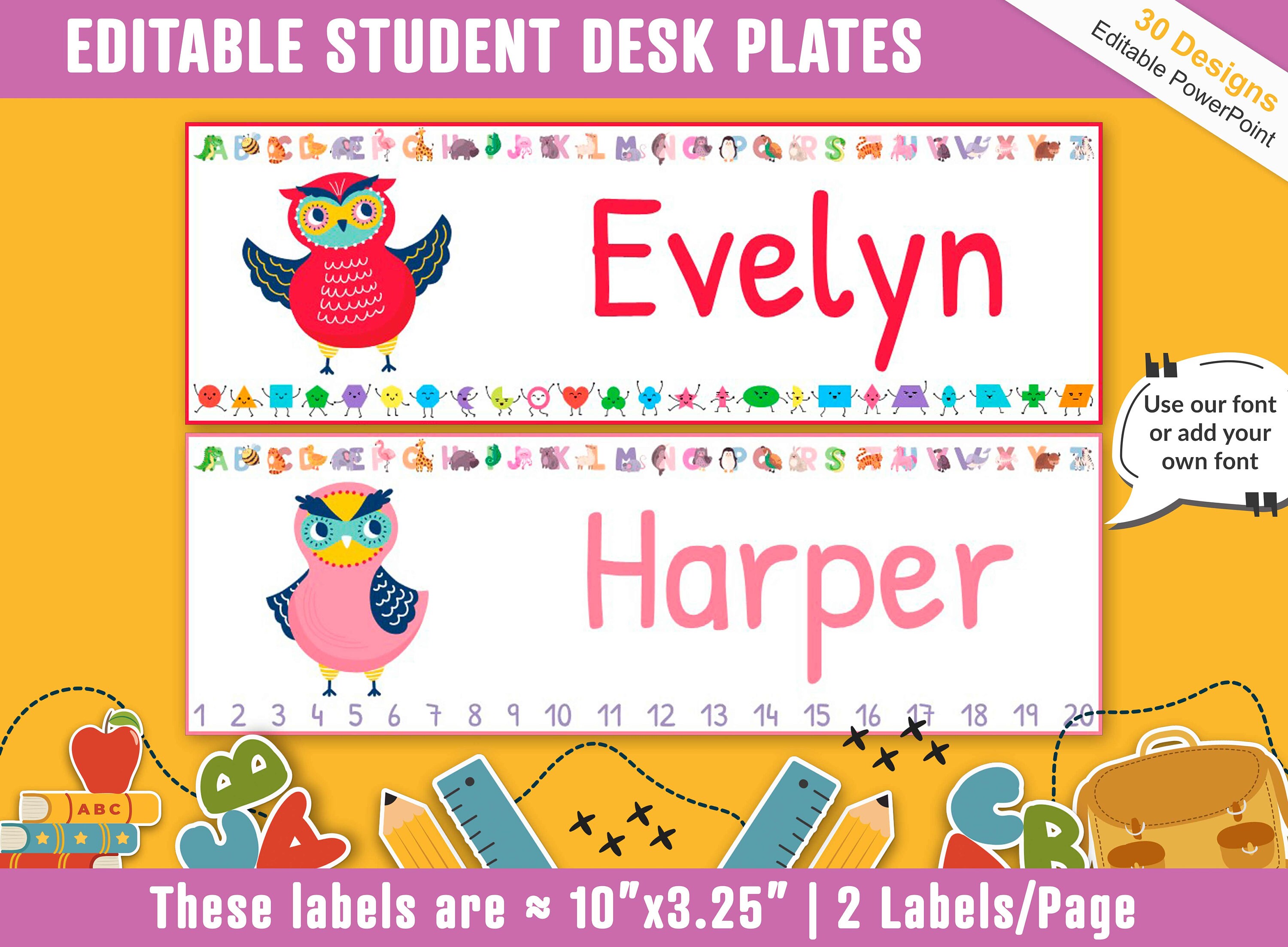 Student Desk Plates, 30 Printable/editable Cute Owls Classroom Name ...