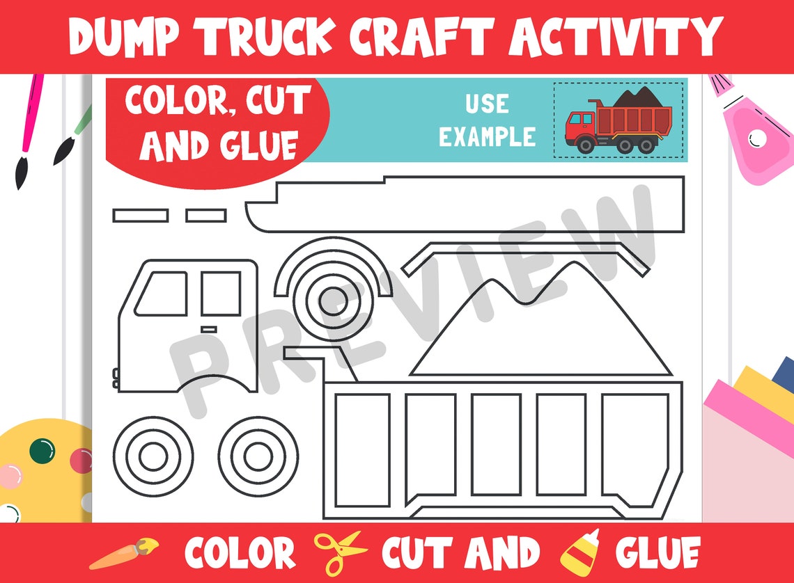 Dump Truck Craft Activity Color Cut and Glue for Prek to - Etsy