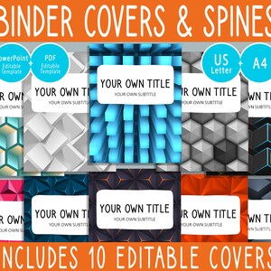 10 Editable 3D Geometric Binder Covers, Includes 1, 1.5, 2" Spines ...