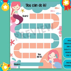 Printable Cute Mermaid Reward Chart for Kids: Foster Positive Behavior ...