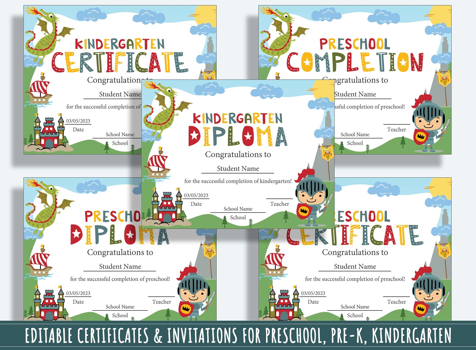 37 Editable Pages of Knight and Dragon-themed Diplomas, Certificates ...