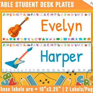 Student Desk Plates 30 Printable/editable Musical Instruments Classroom ...