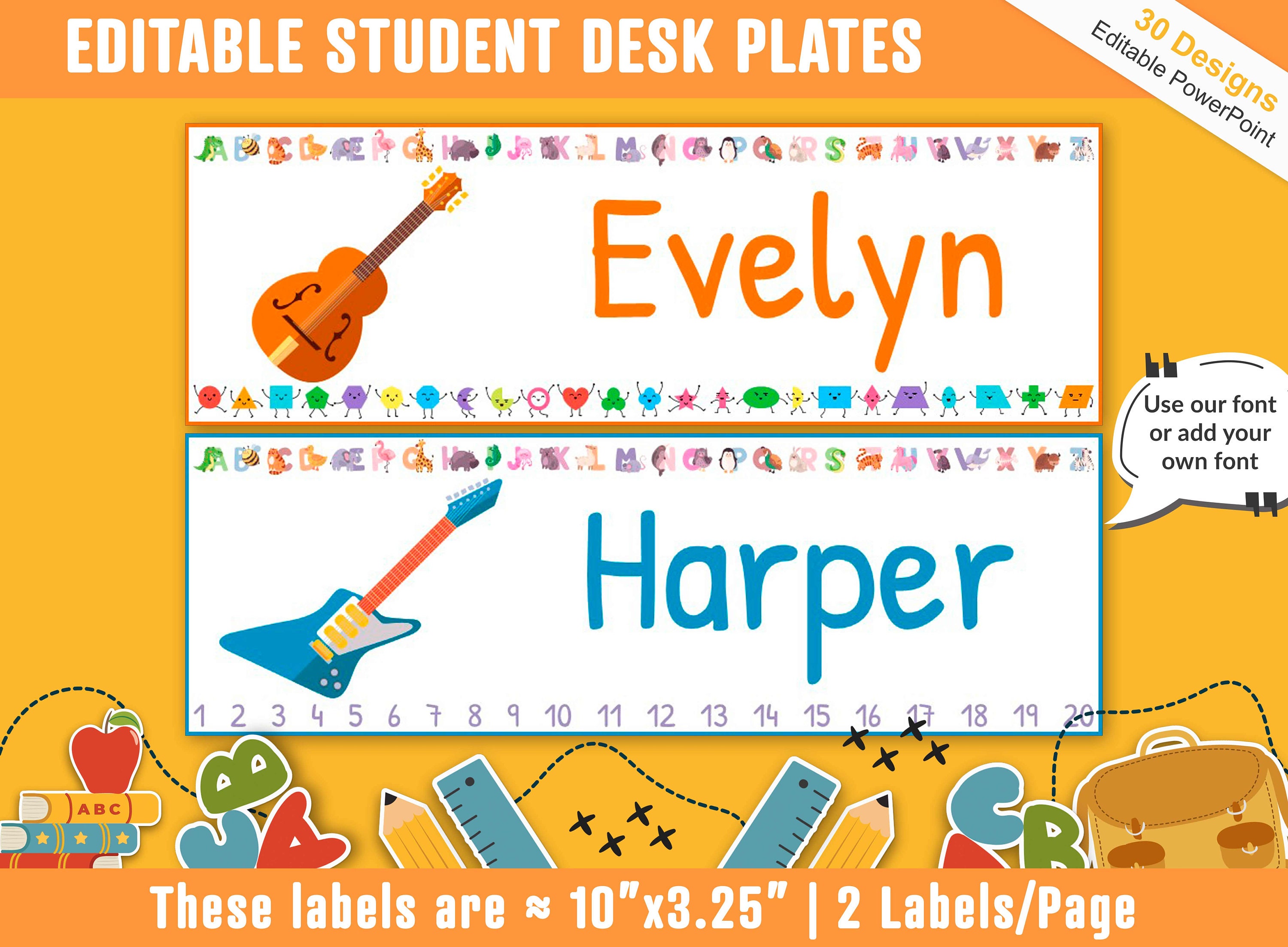 Student Desk Plates 30 Printable/editable Musical Instruments Classroom ...