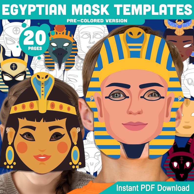 Egyptian Mask Templates: 20 Printable Pages of Pharaoh, Anubis ...