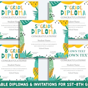 Editable 8th Grade Awards, 1st to 8th Grade Diploma, Certificate of ...