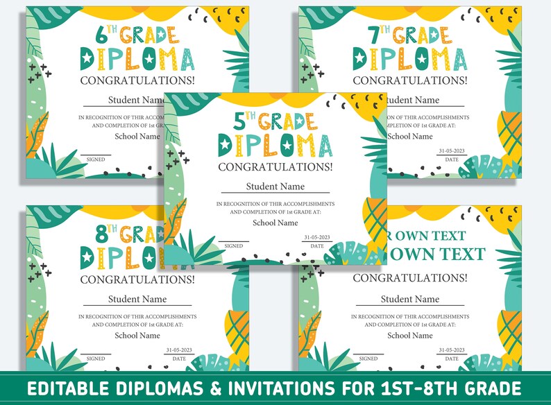 Editable 8th Grade Awards, 1st to 8th Grade Diploma, Certificate of ...
