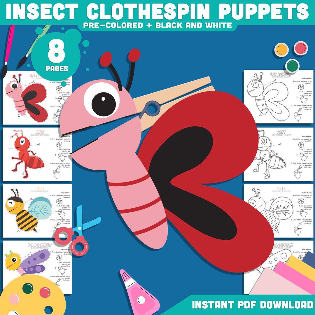 Insect Clothespin Puppets for Kids, 8-page Printable Craft With ...