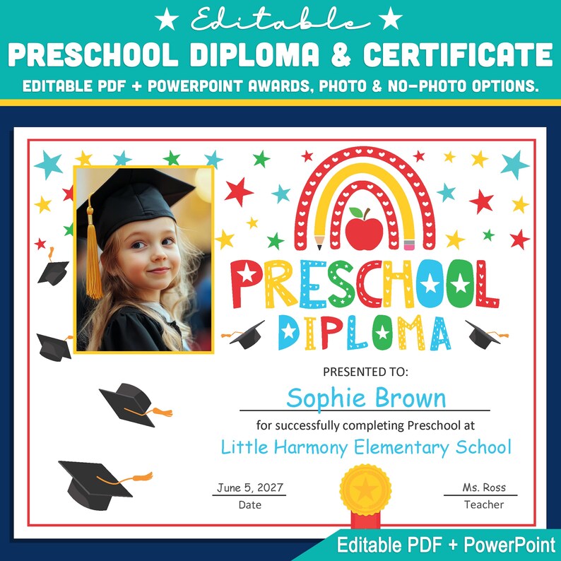 Editable Preschool Graduation Diploma & Certificate Set, Printable ...