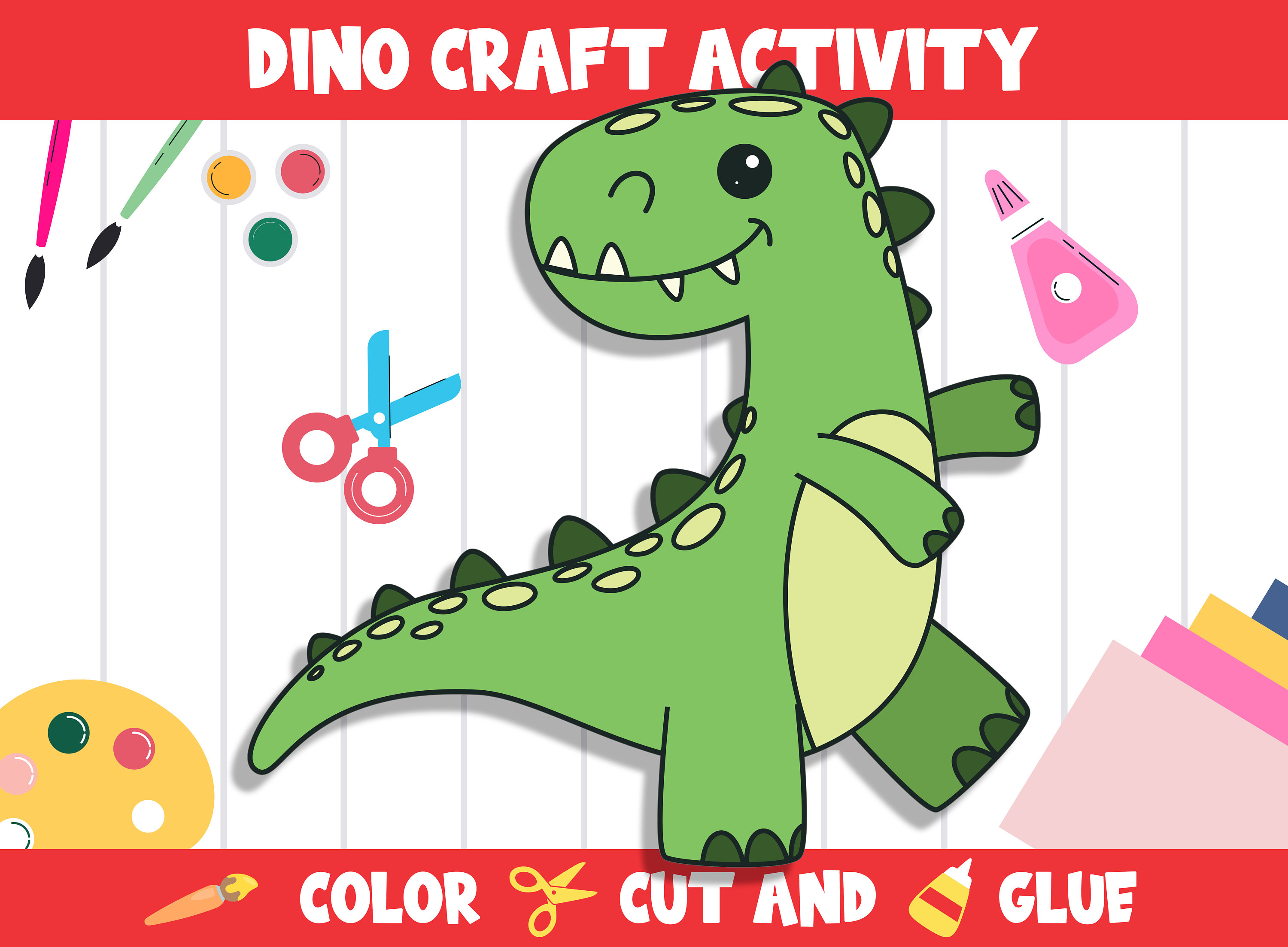 Cute Dino Craft Activity Color, Cut, and Glue for Prek to 2nd Grade ...
