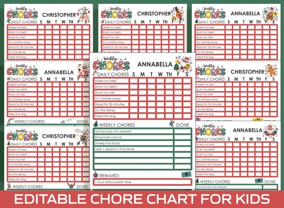Chore Chart for Kids Merry Christmas Printable/editable - Etsy