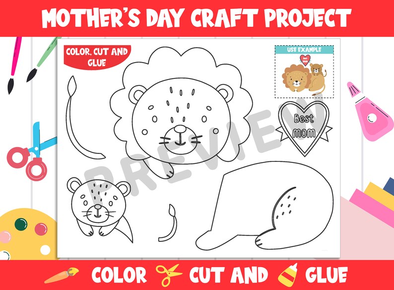 Mother's Day Craft Project - Color, Cut, and Glue for Prek to 2nd Grade ...