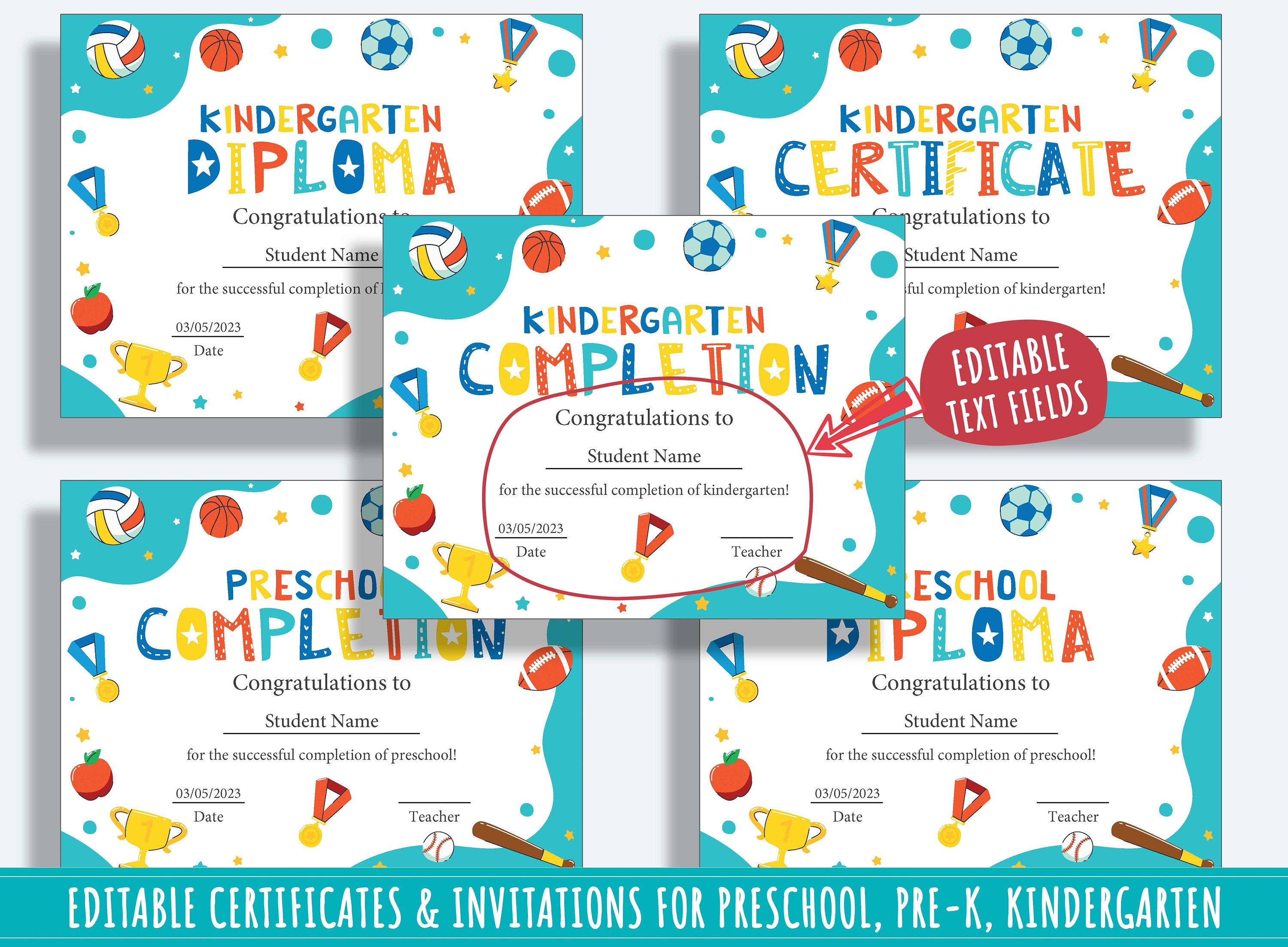 Editable Sports Awards, Completion Certificates, Diplomas, and ...