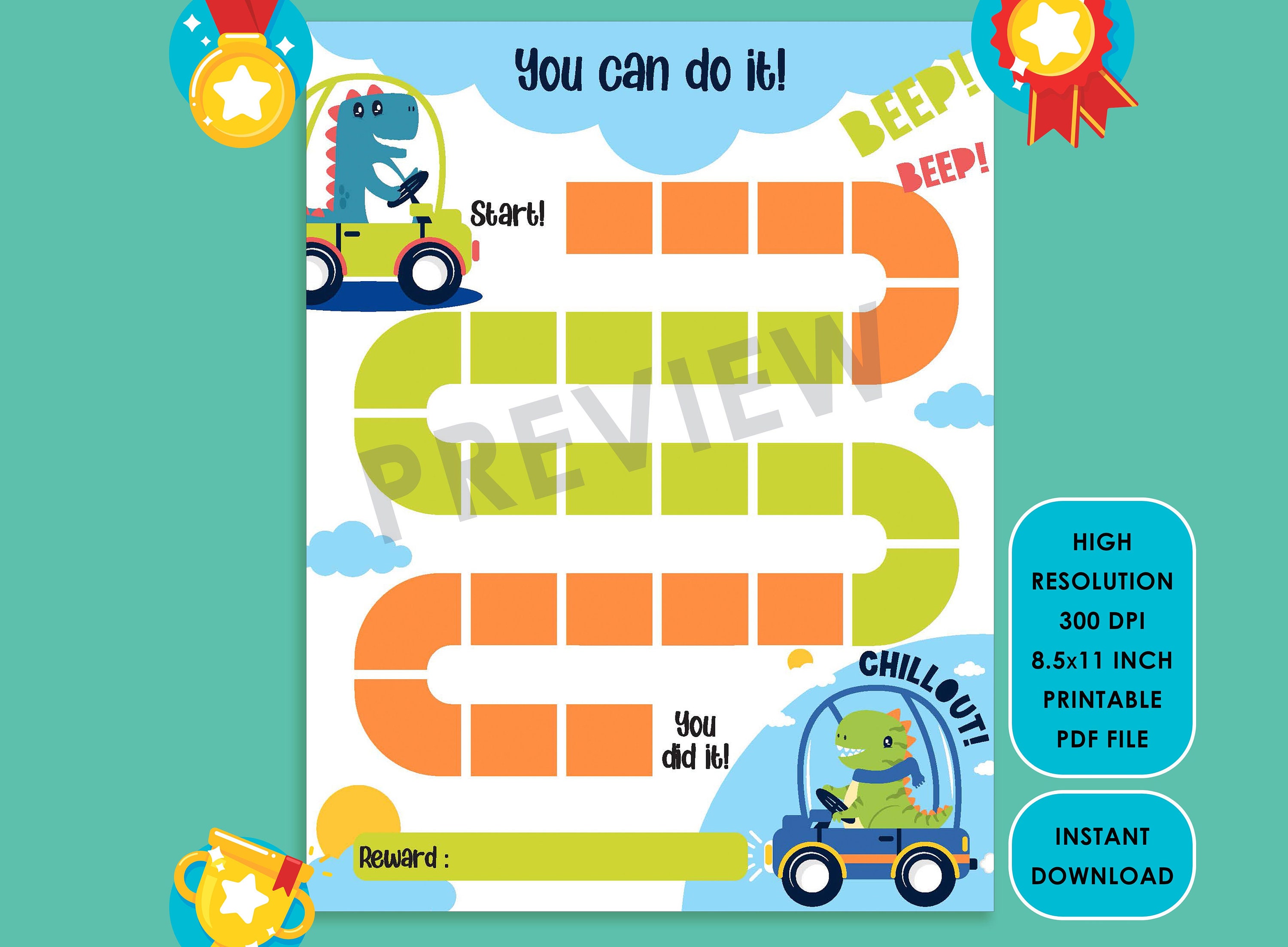 Printable Dinosaur Driving Reward Chart for Kids, a Way of Guiding ...