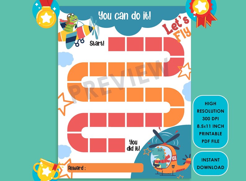 Printable Dinosaur Pilot Reward Chart for Kids, a Way of Guiding ...
