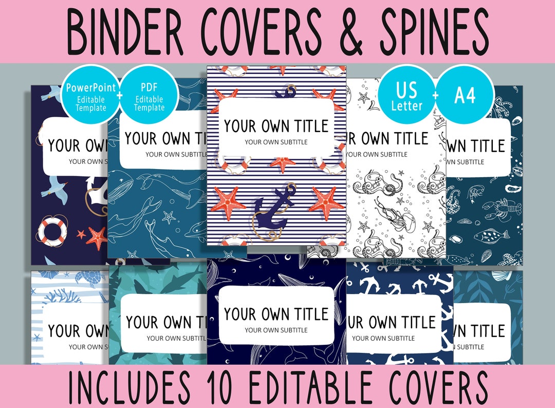 10 Editable Marine Binder Covers, Includes 1, 1.5, 2 Spines, Available ...