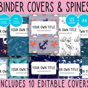 10 Editable Marine Binder Covers, Includes 1", 1.5", 2" Spines ...