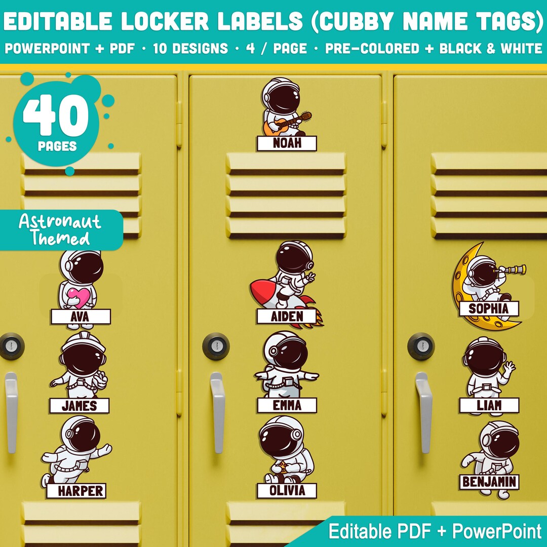 Editable Locker Labels (cubby Name Tags), Astronaut Themed, PDF ...