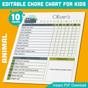 Customizable Animal-themed Chore Chart for Kids: Printable 10-page ...