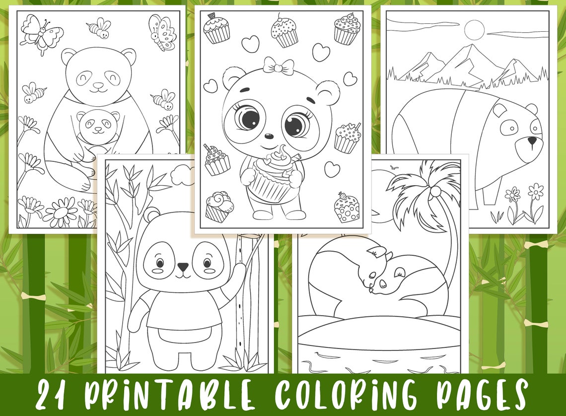 Panda Coloring Pages 21 Printable Panda Coloring Pages for - Etsy