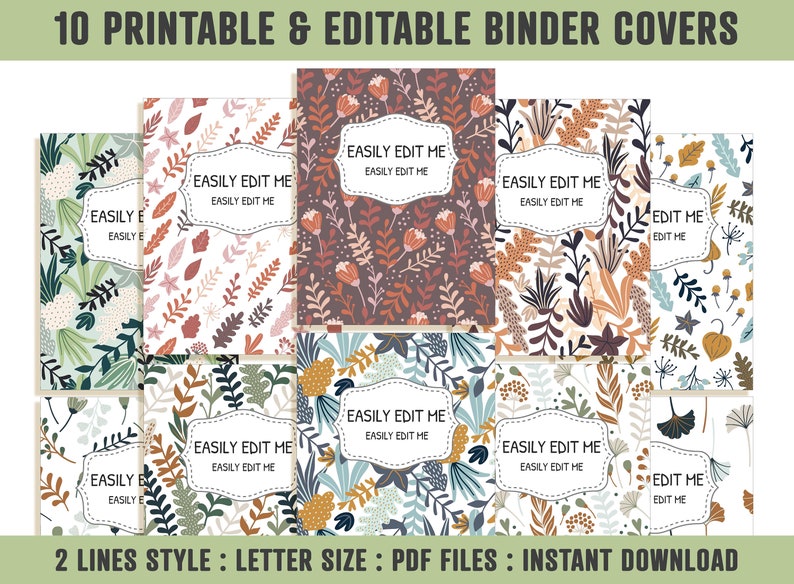 Floral Binder Cover 10 Printable/editable Coversspines - Etsy