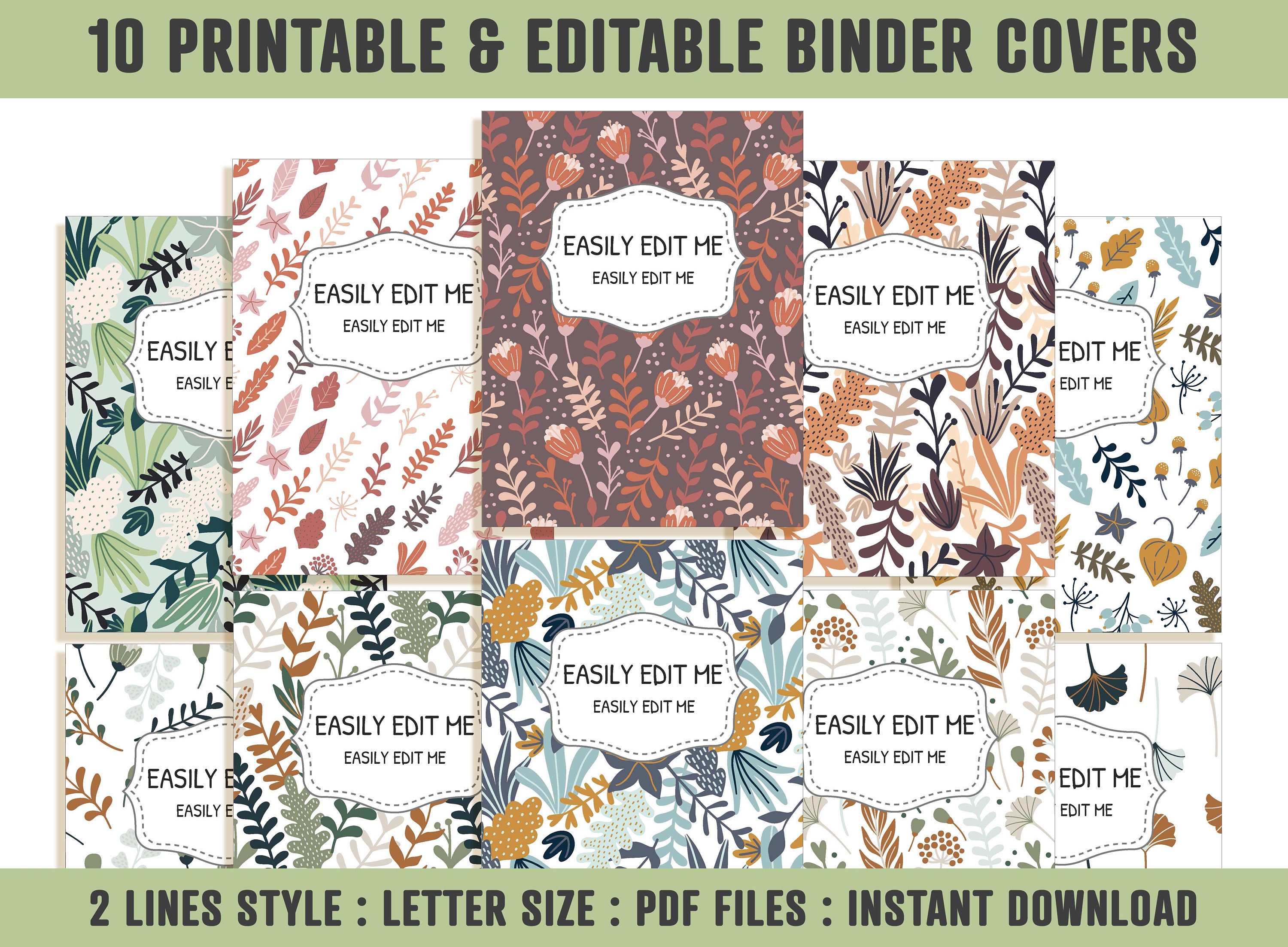 Floral Binder Cover 10 Printable/editable Coversspines - Etsy