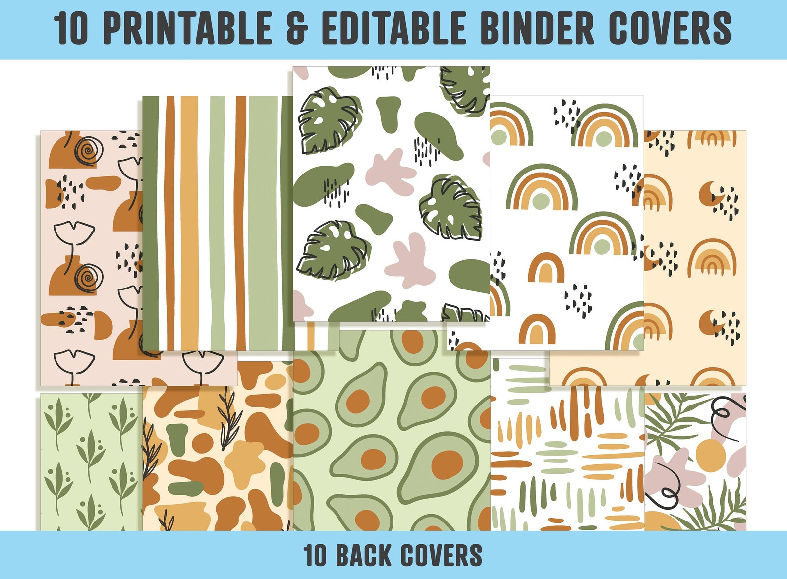 Mixed Abstract Shapes Binder Cover, 10 Printable & Editable Binder Coversspines, Teacher/school ...