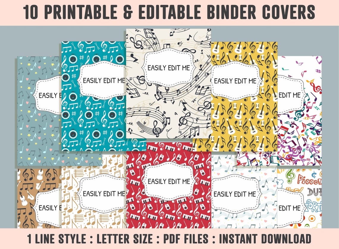 Musical Notes Binder Cover, 10 Printable/editable Coversspines, Teacher ...