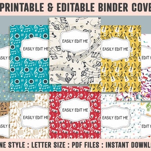 Musical Notes Binder Cover, 10 Printable/editable Covers+spines ...