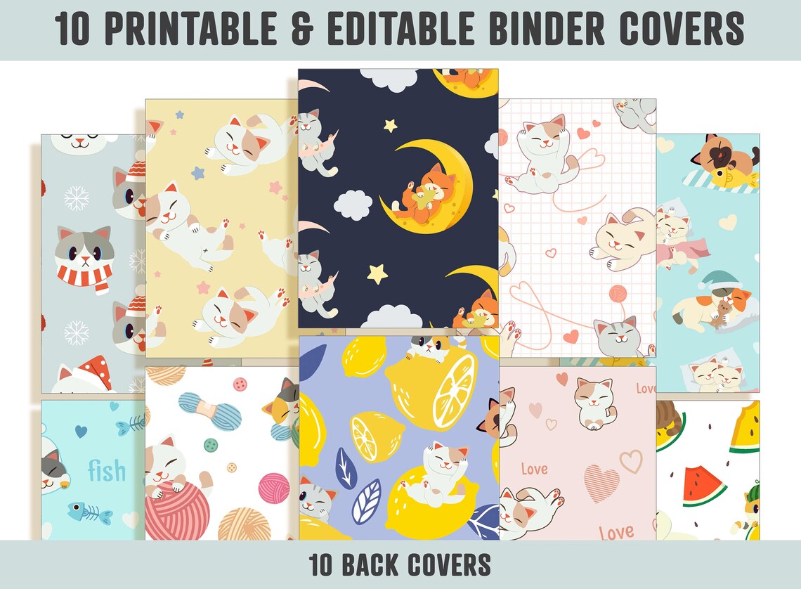 Cat Binder Cover 10 Printable/editable Coversspines - Etsy