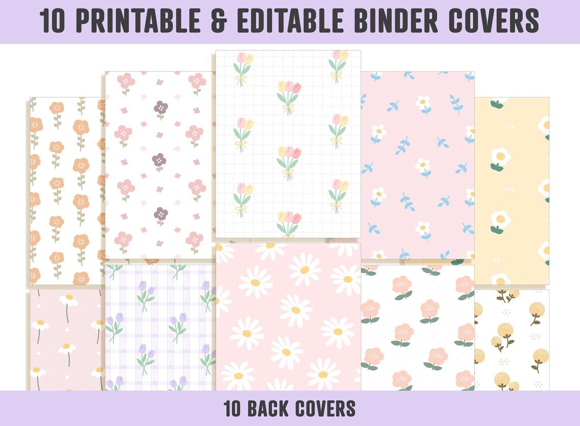 Flower Binder Cover 10 Coversspines Binder Cover Printable | Etsy