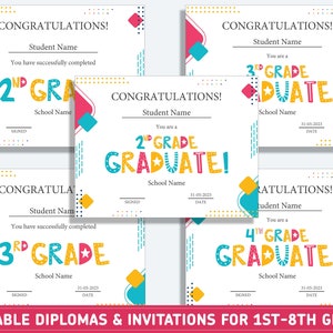 Editable 6th Grade Certificate, 1st to 8th Grade Diploma, Certificate ...