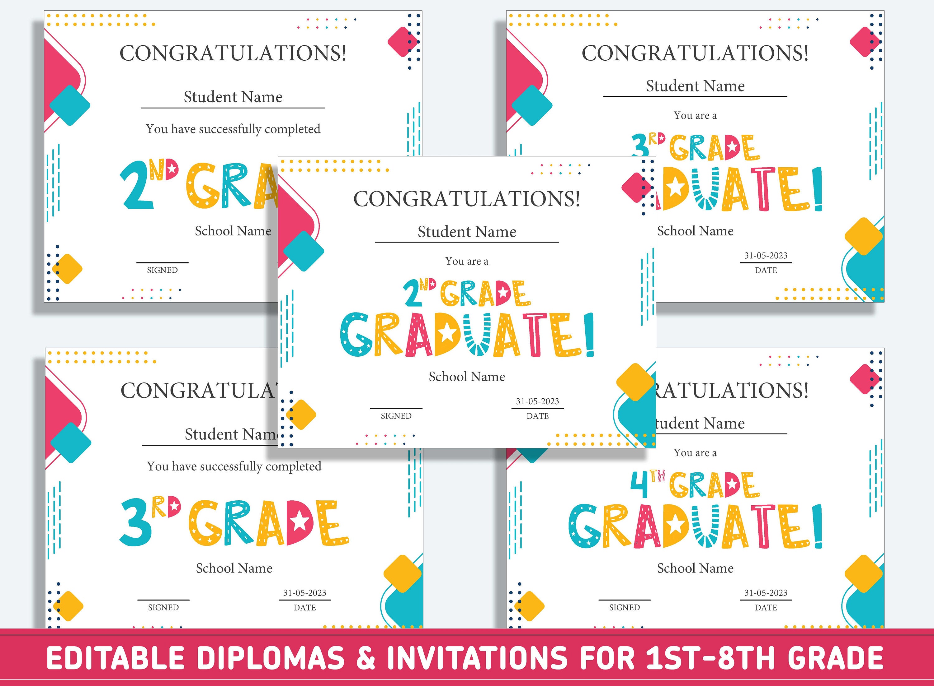 Editable 6th Grade Certificate 1st to 8th Grade Diploma - Etsy