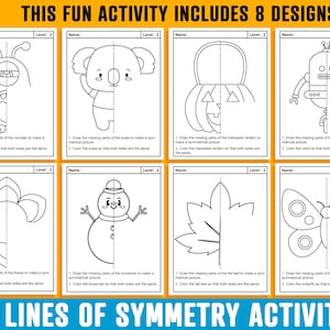 Lines of Symmetry Activity, 24 Pages/8 Designs, Each With 3 Levels of ...