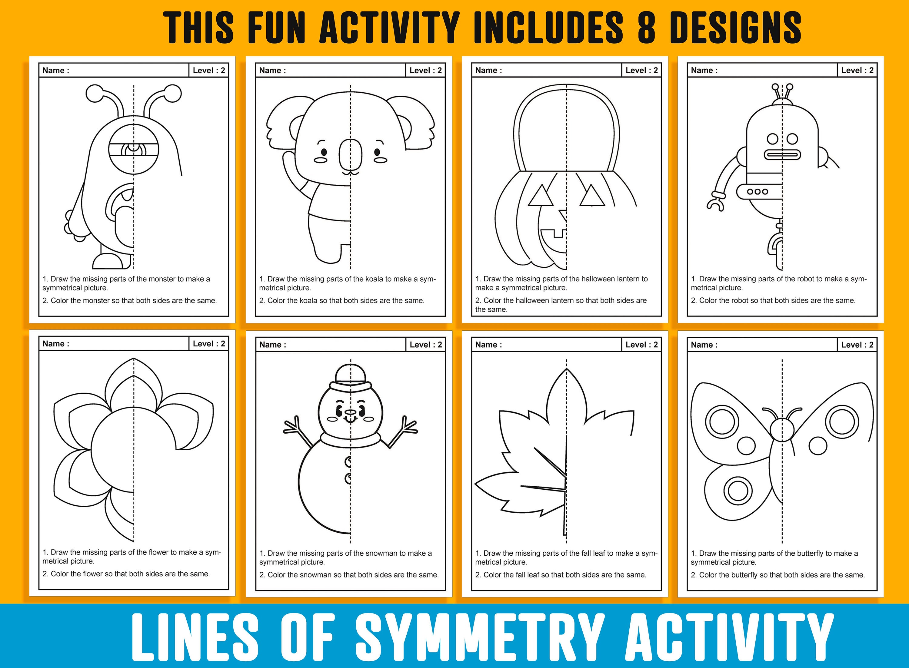 Lines of Symmetry Activity, 24 Pages/8 Designs, Each With 3 Levels of ...