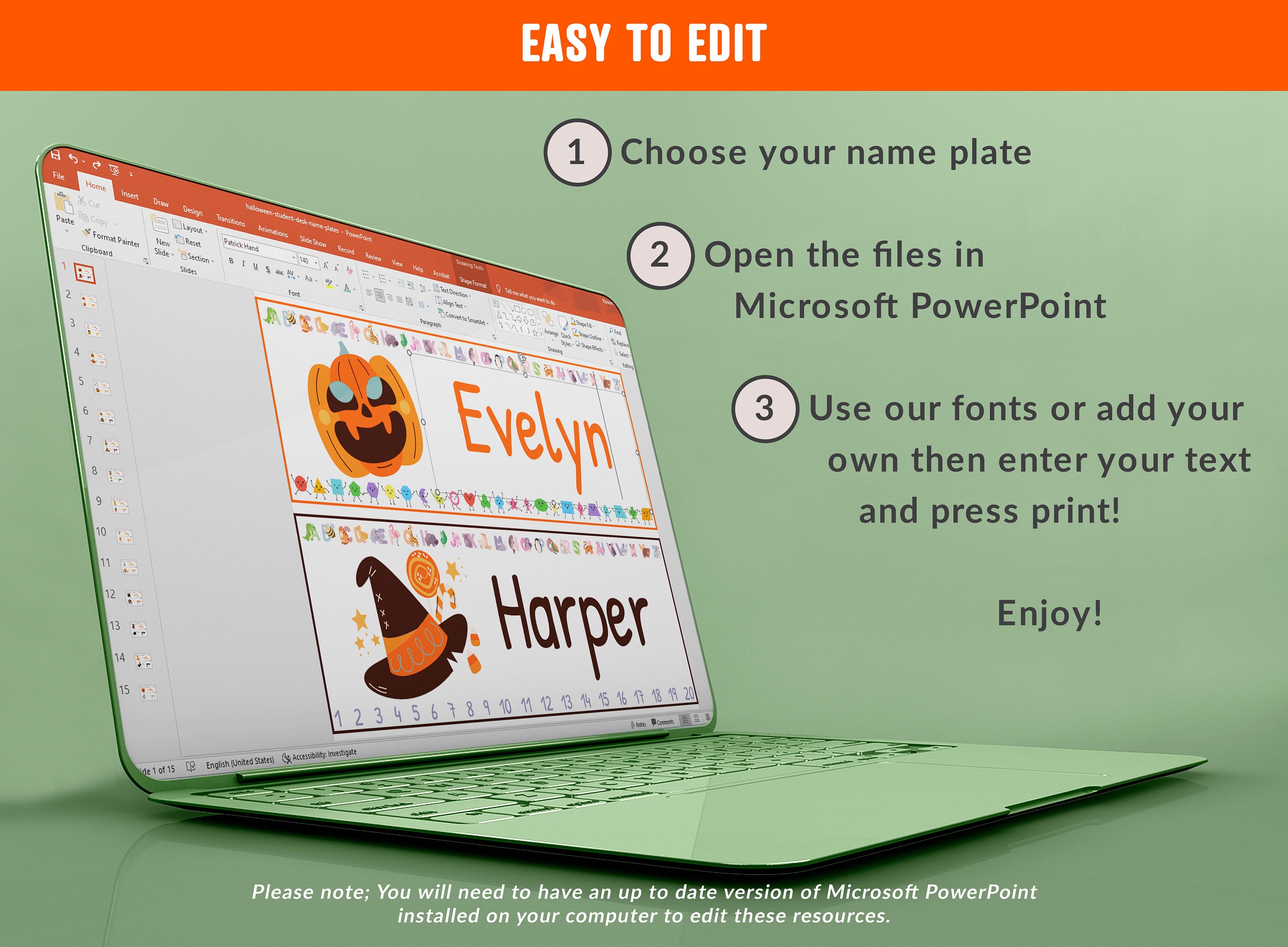 Student Desk Plates 30 Printable/editable Halloween Classroom Name Tags ...
