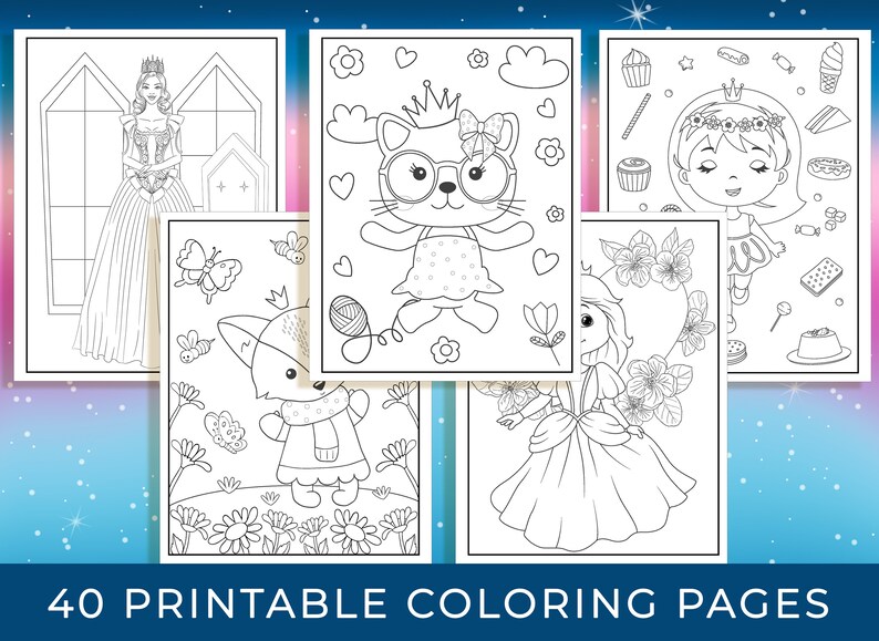 Princess Coloring Pages 40 Printable Princess Coloring Pages - Etsy