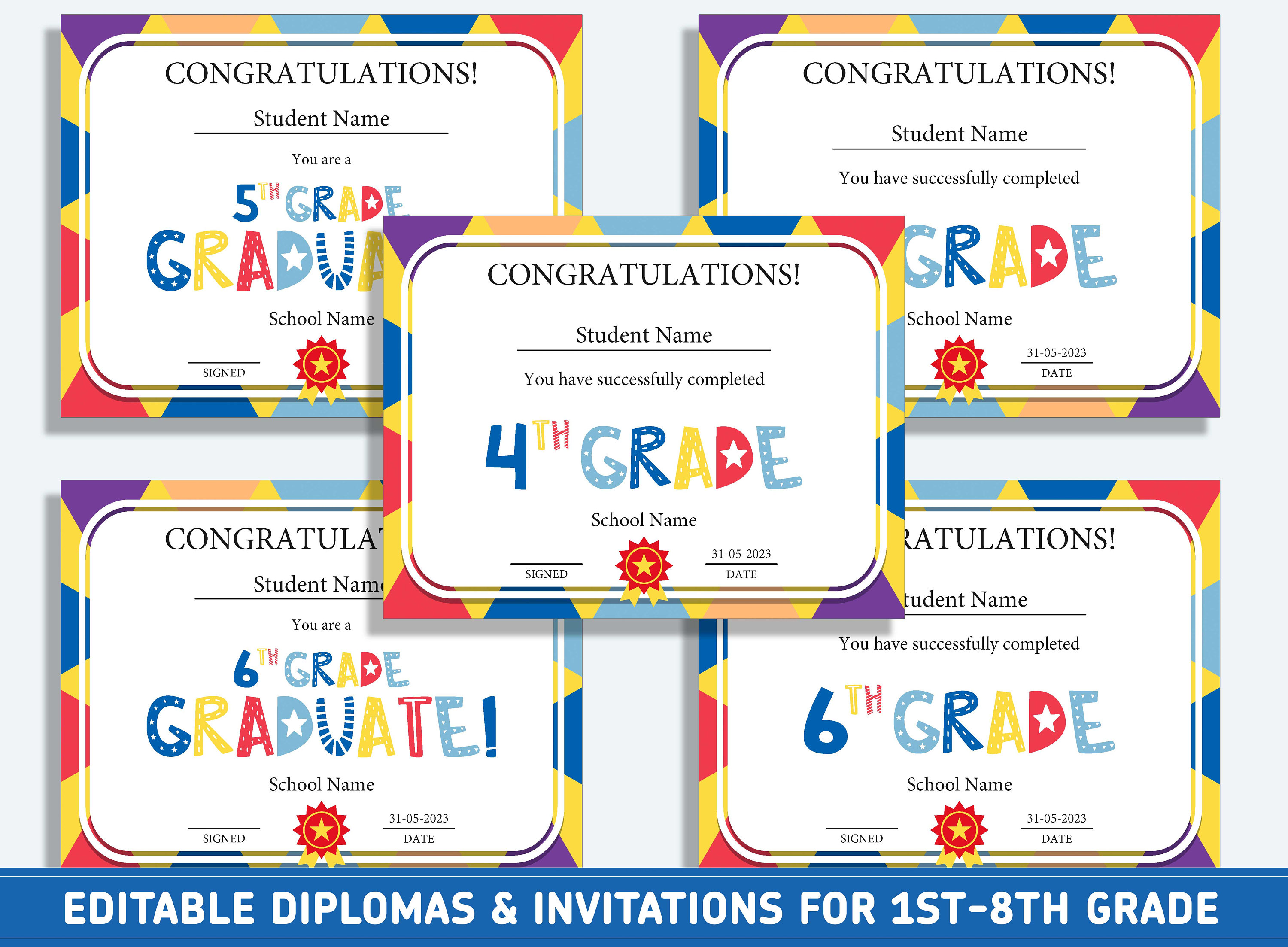 Editable 5th Grade Graduation 1st to 8th Grade Diploma - Etsy