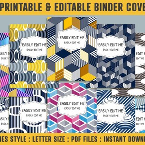Geometric 3D Binder Cover, 10 Printable/editable Binder Covers+spines ...