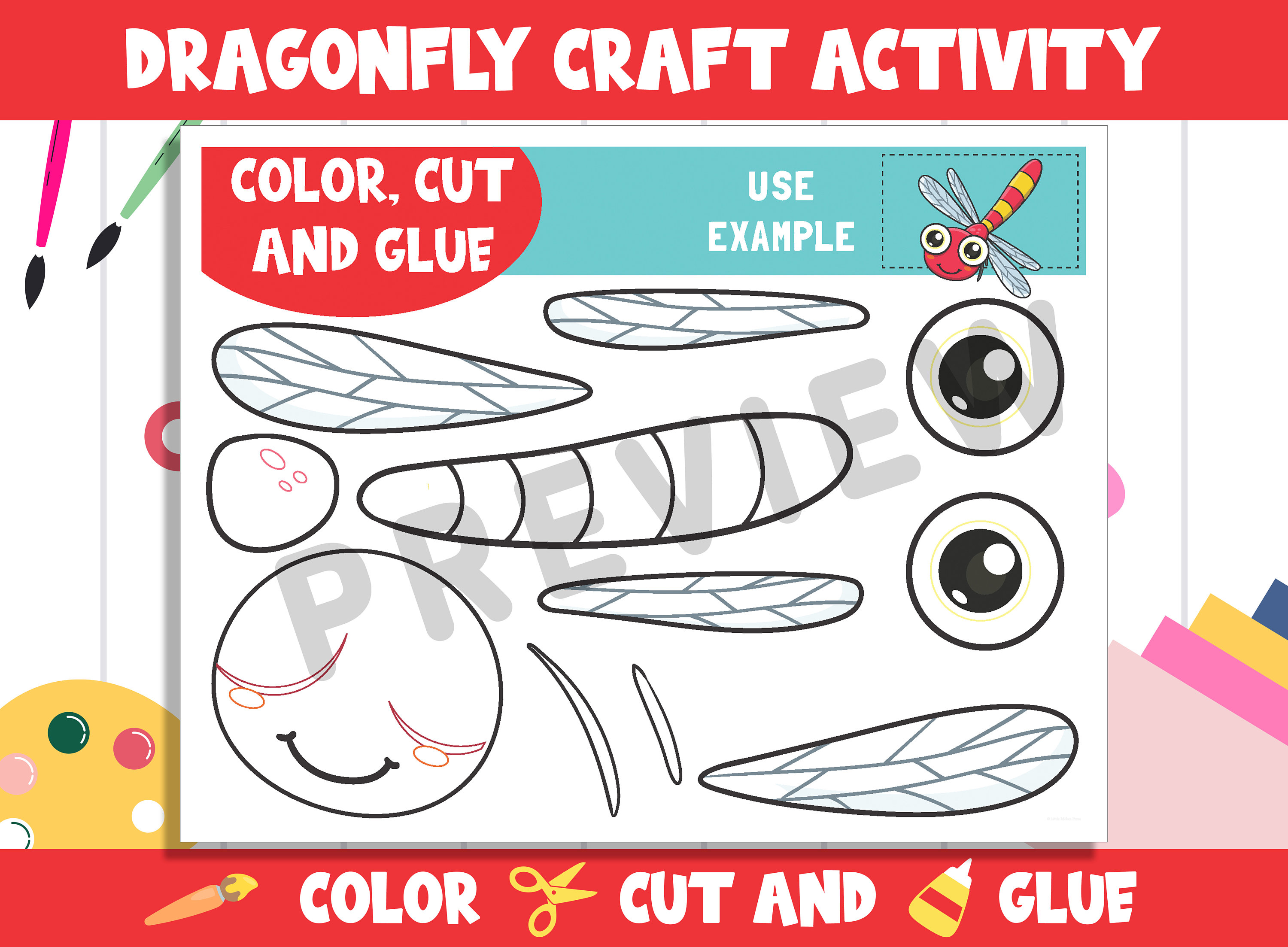 Cute Dragonfly Craft Activity Color, Cut, and Glue for Prek to 2nd ...