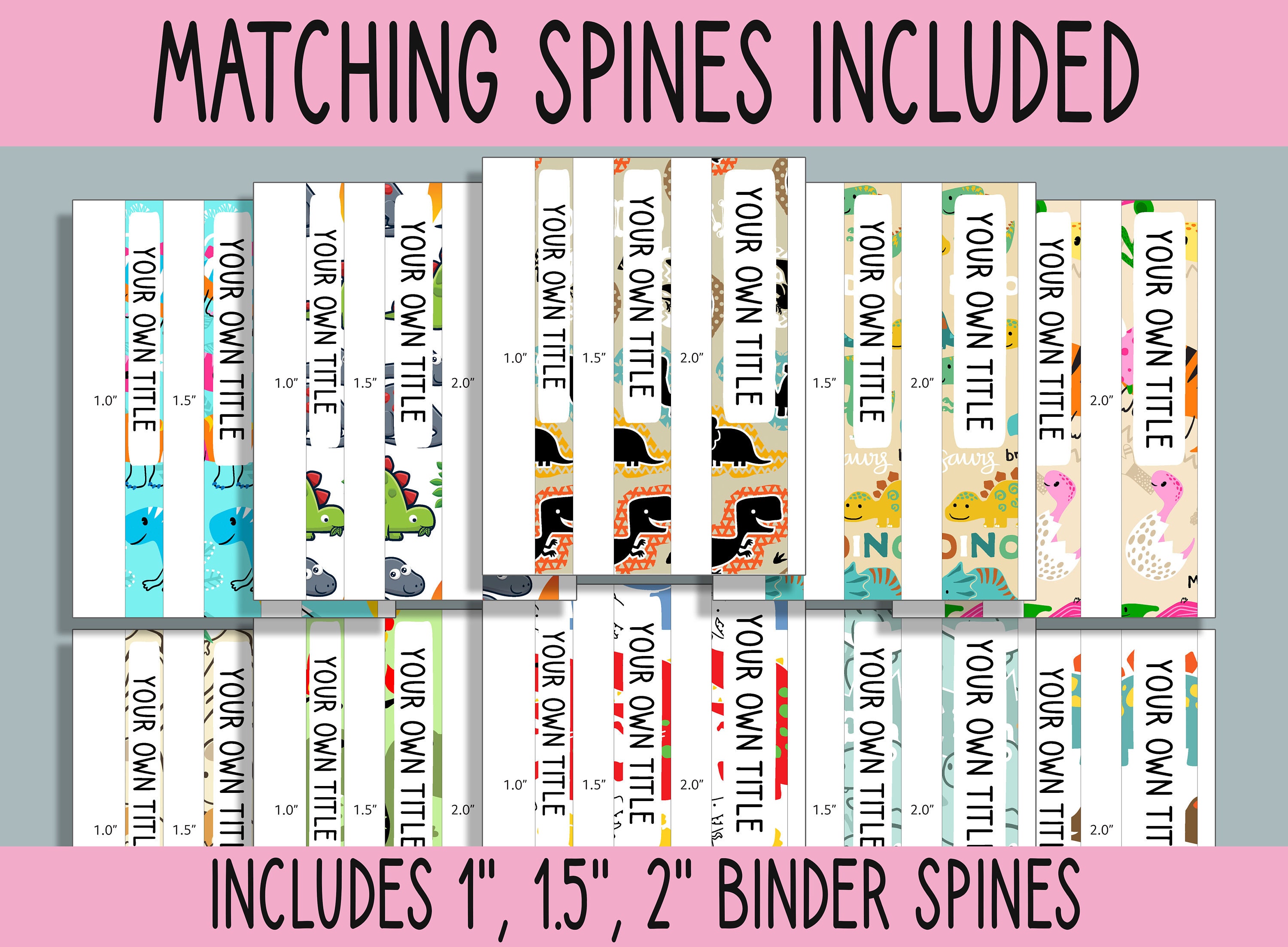 10 Editable Cute Dinosaur Binder Covers, Includes 1, 1.5, 2 Spines ...