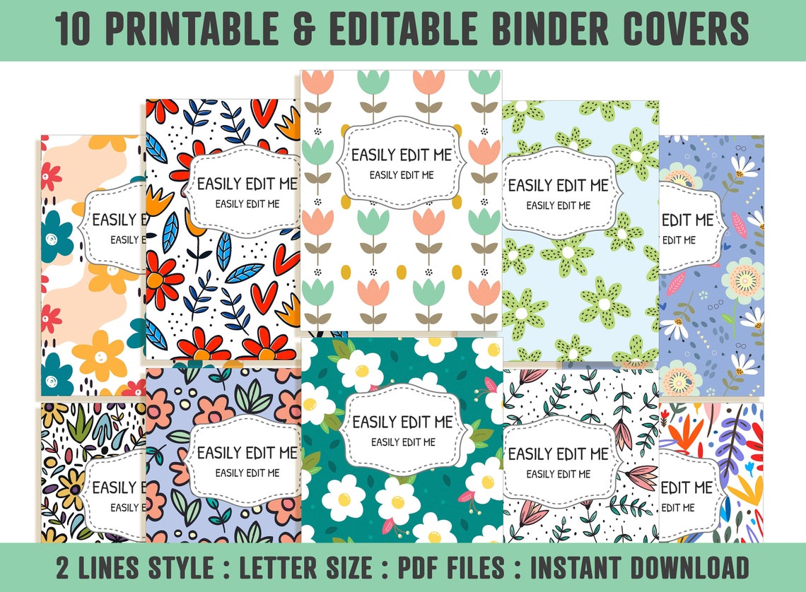 Floral Binder Cover 10 Printable & Editable Coversspines - Etsy