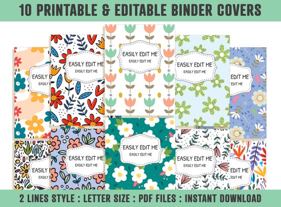 Floral Binder Cover 10 Printable & Editable Coversspines | Etsy