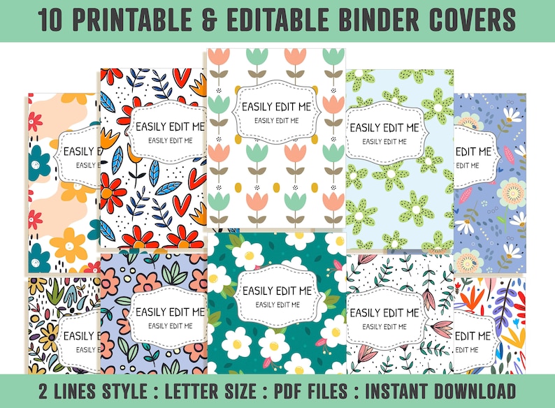 Floral Binder Cover, 10 Printable & Editable Coversspines, Binder Cover ...
