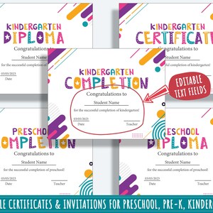 Editable Preschool Completion Certificates, End of the Year Diplomas ...