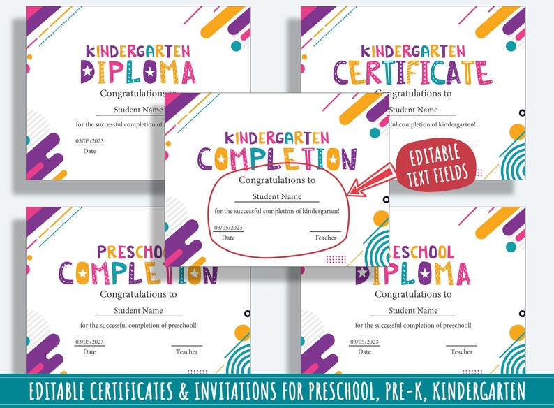 Editable Preschool Completion Certificates, End of the Year Diplomas ...