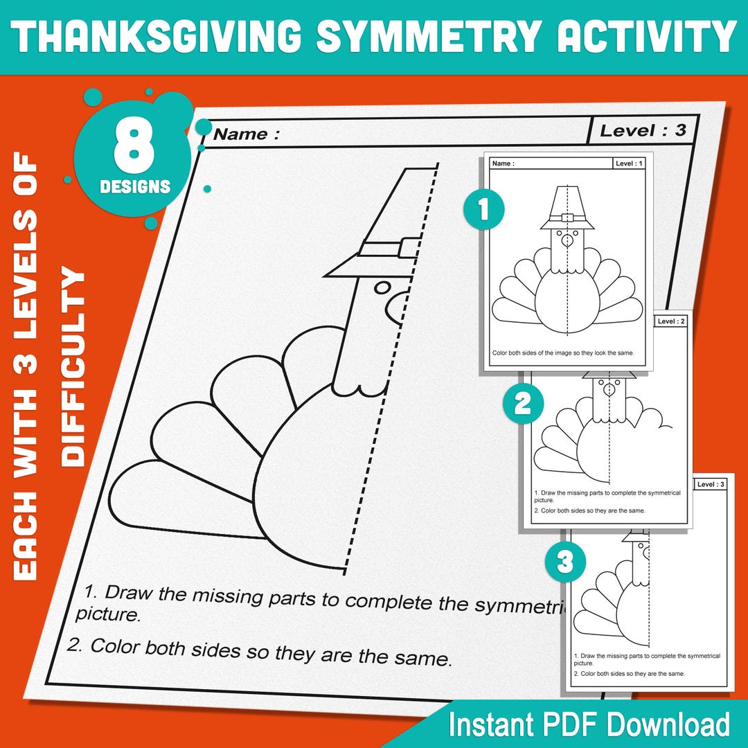 Thanksgiving Symmetry Activity: 24 Pages of Lines of Symmetry ...