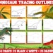 Printable Dinosaur Outline, 25 Blank black & White 25 Dashed Tracing ...