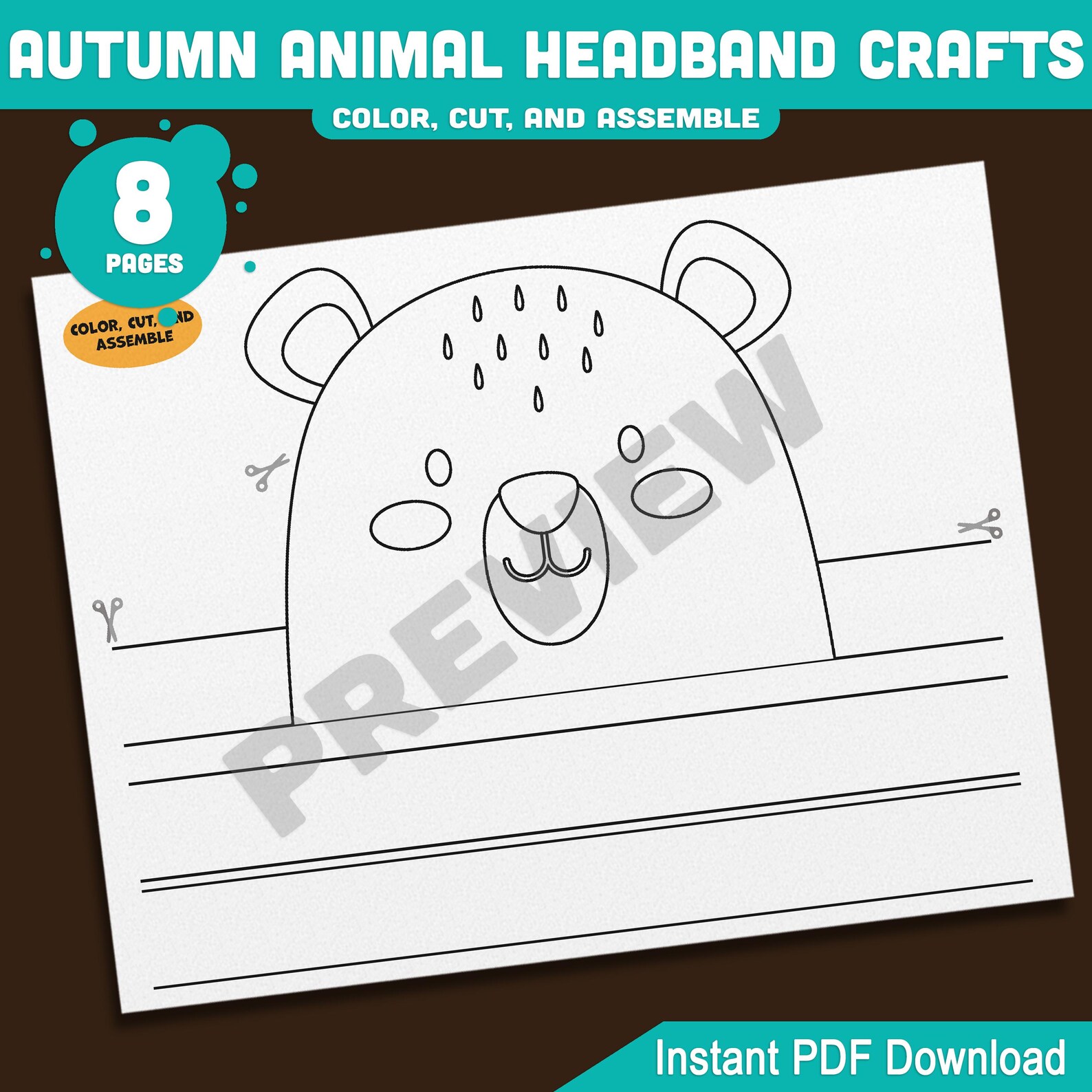 Printable Autumn Animal Headband Crafts, Fall Paper Crown and Coloring ...