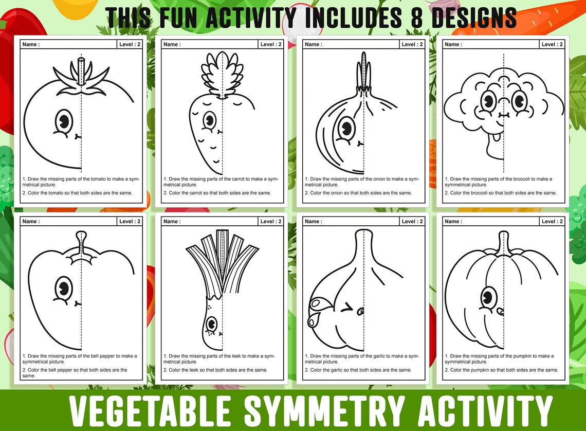 Vegetable Symmetry Worksheet, Vegetable Theme Lines of Symmetry ...