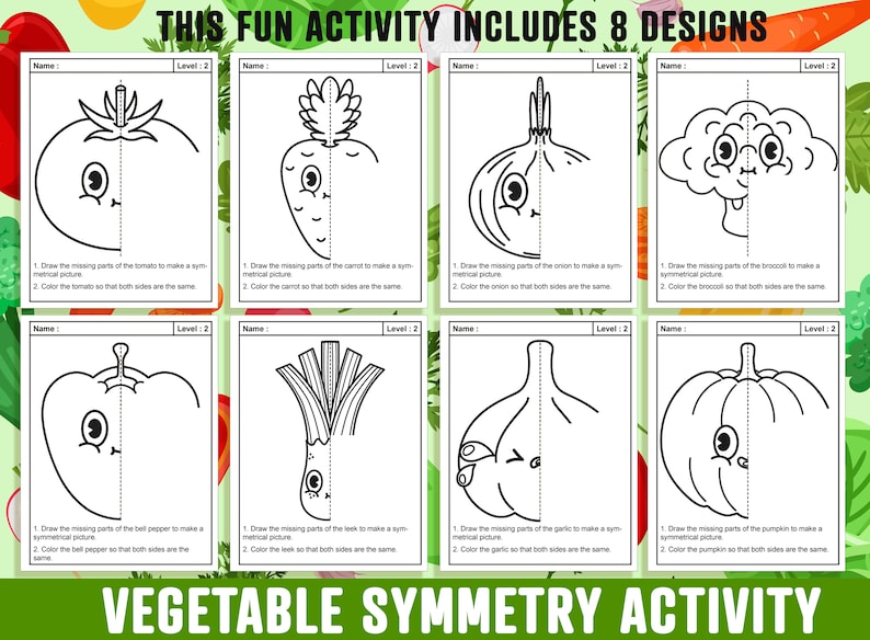Vegetable Symmetry Worksheet, Vegetable Theme Lines of Symmetry ...